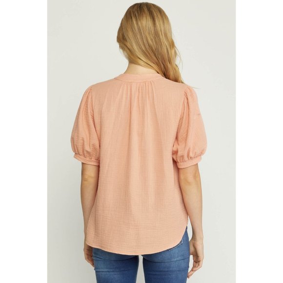 entro | Tops | Entro Textured Cotton Gauze Top Peach | Poshmark